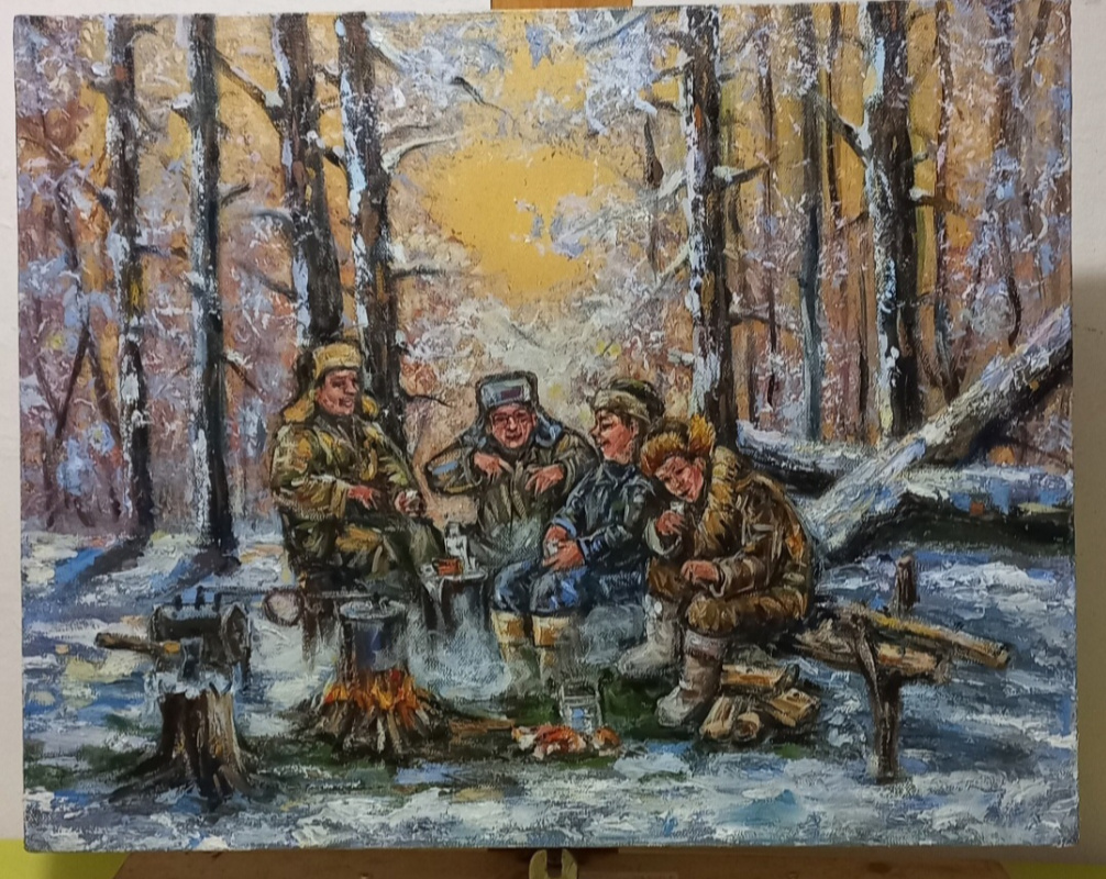 Елена Фомина - Охотники на привале, 50×40 см: Описание произведения ...